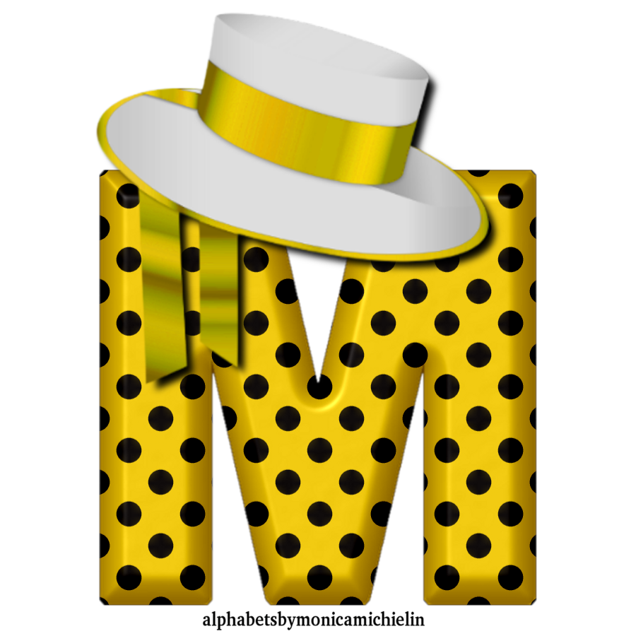 M. Michielin Alphabets: 2 - YELLOW POLKA DOTS HAT ALPHABET PNG