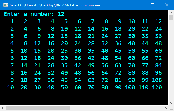 Program In C To Print Table 1 To Any Number Using Function
