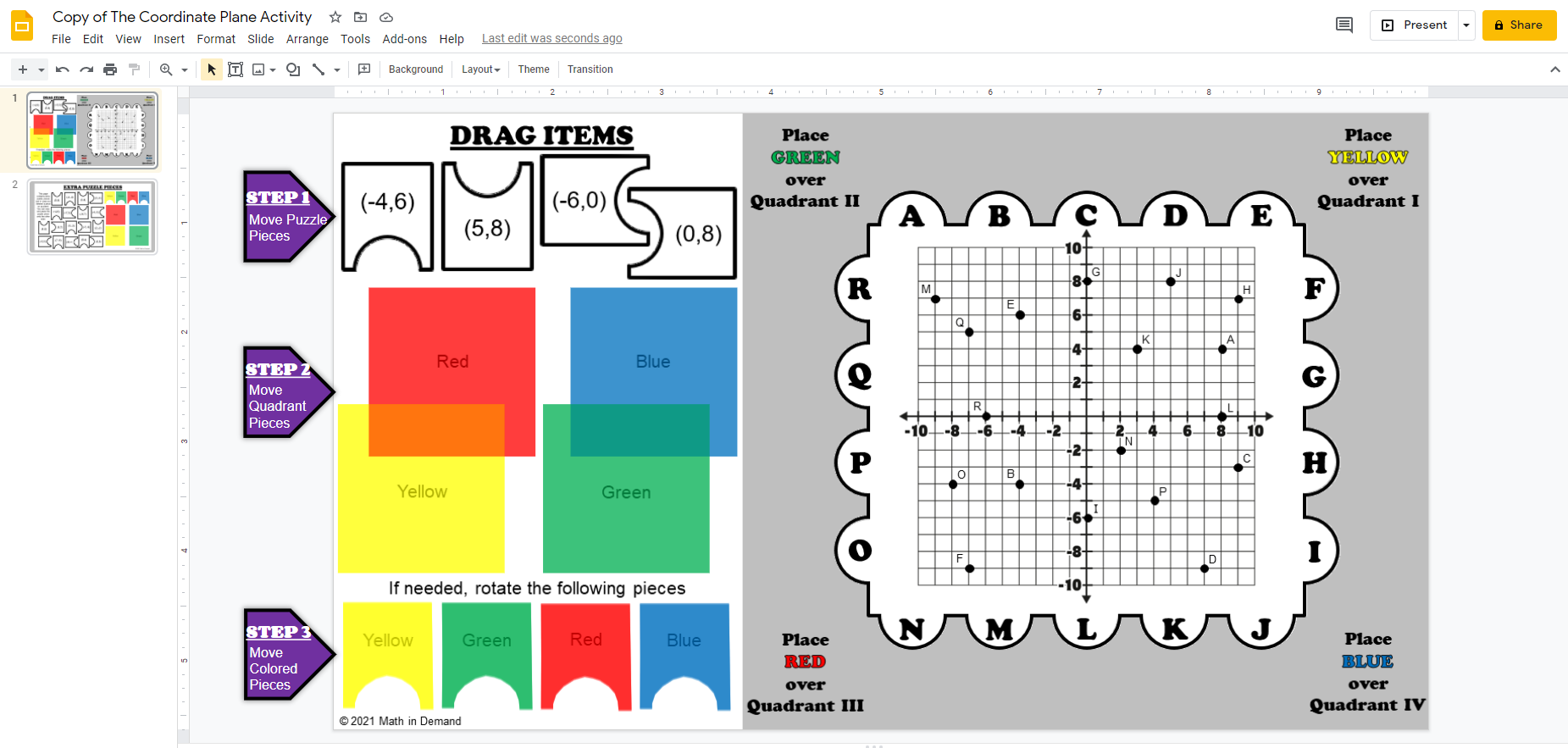 Math in Demand: Coordinate Plane Puzzle Activity Includes Paper and Digital