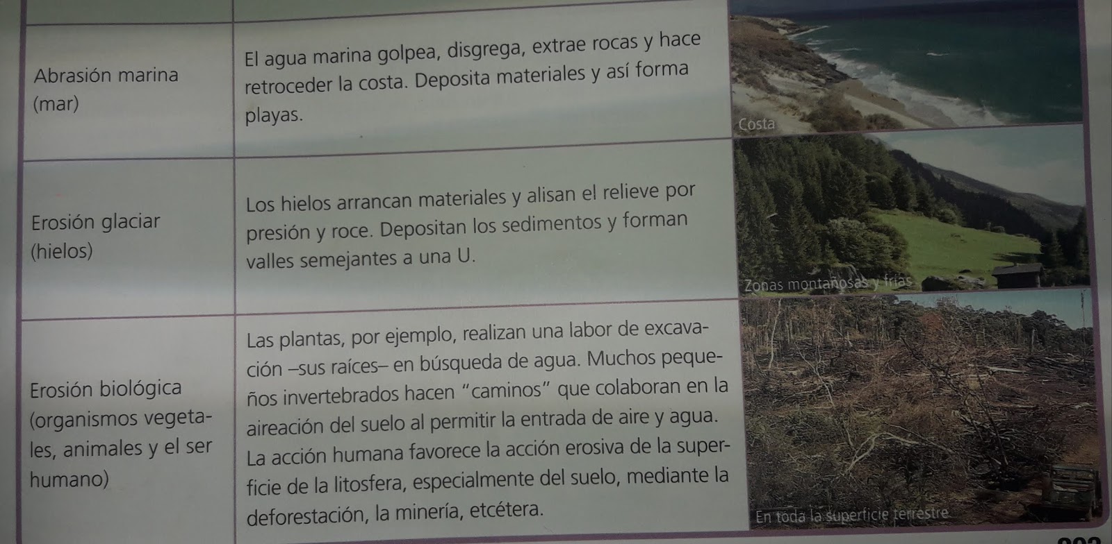 UNIDAD 2. Cuadro procesos exógenos: agentes modificadores. Procesos ...
