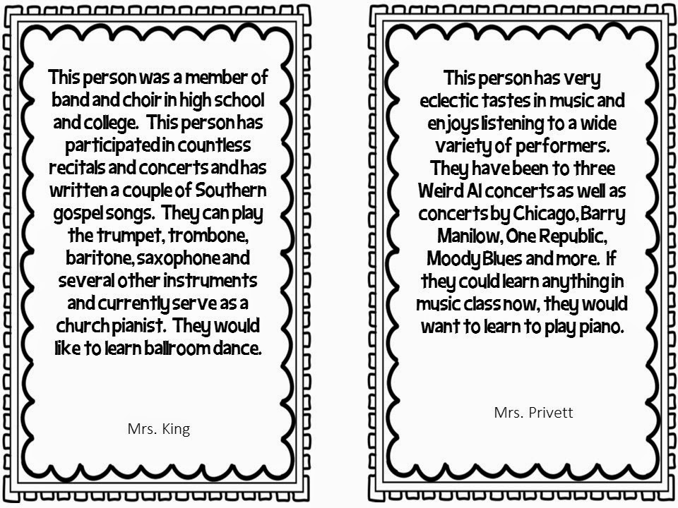 Mrs. King's Music Class: Music in Our Schools Month Staff Surveys