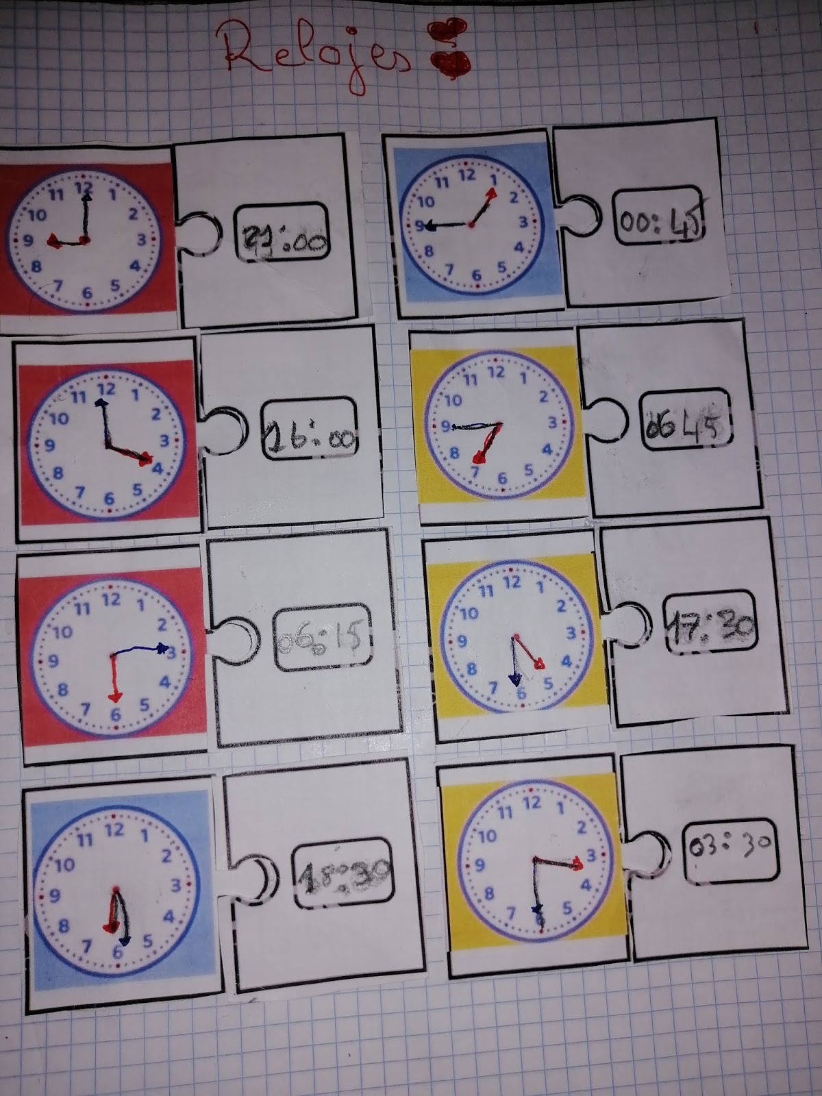1º, 2º y 3º: 3º "ENCAJAMOS LAS HORAS" Y DOMINÓ CLASE ONLINE