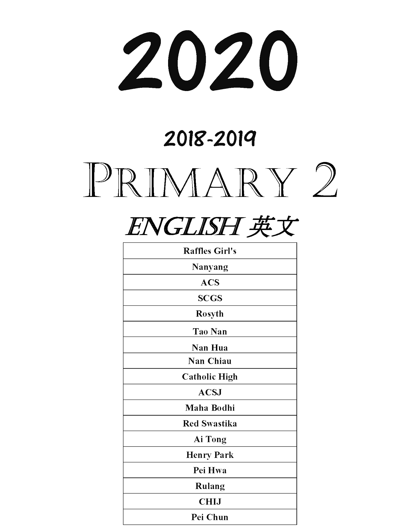 Top Primary School Exam Paper : Primary 2 2020