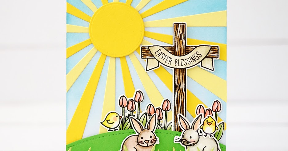 Sunny Studio: Sun Ray Dies & Easter Wishes Easter Blessings Card with Lexa