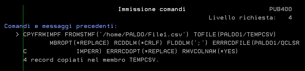 IBMi (AS400) fans only ' How to import a CSV file into db2