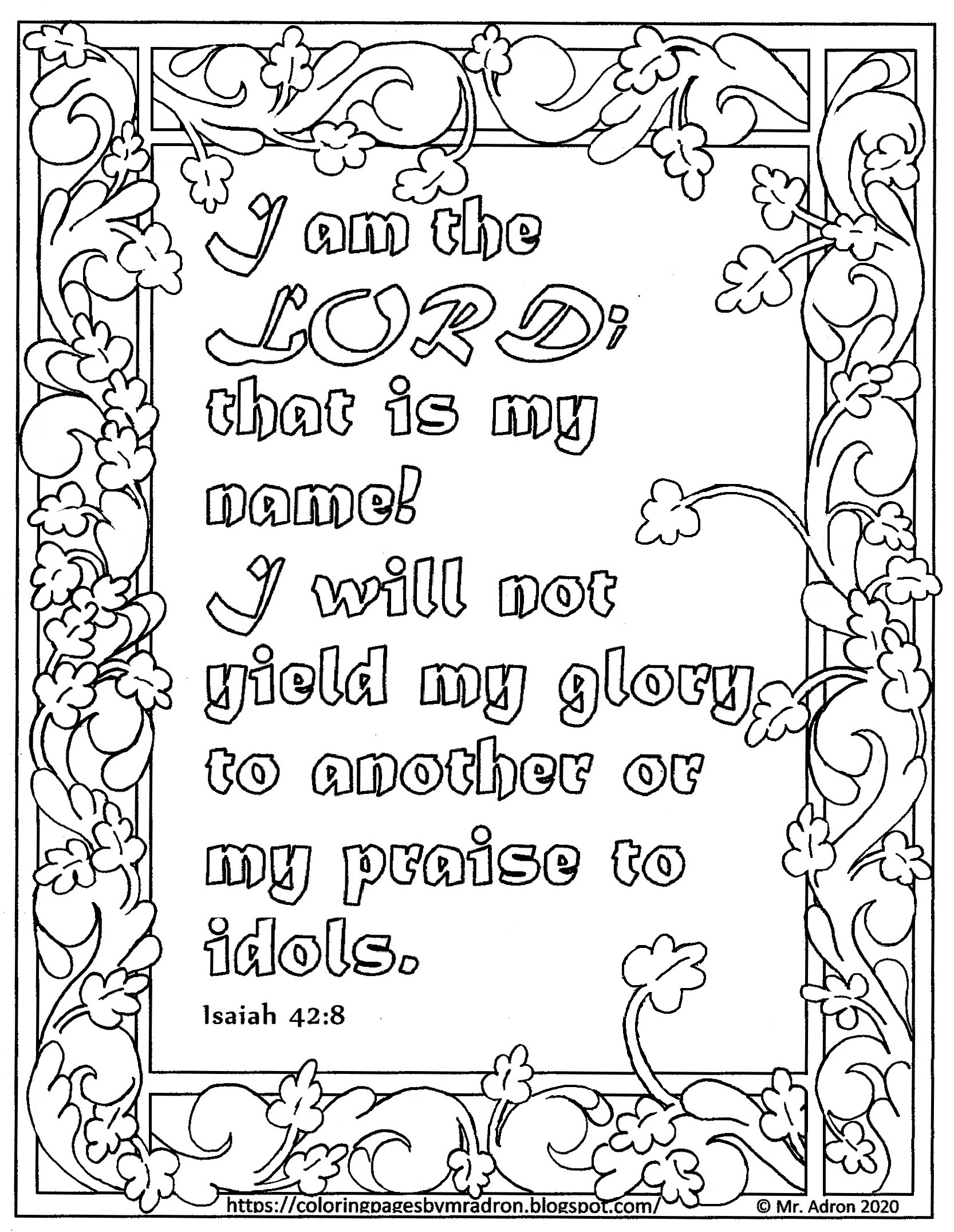 Coloring Pages for Kids by Mr. Adron: Free Isaiah 42:8 Print and Color ...