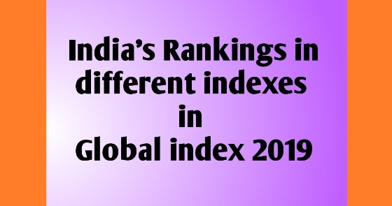 India's ranks in different indexes in 2019 Global Index - Knowledge Account
