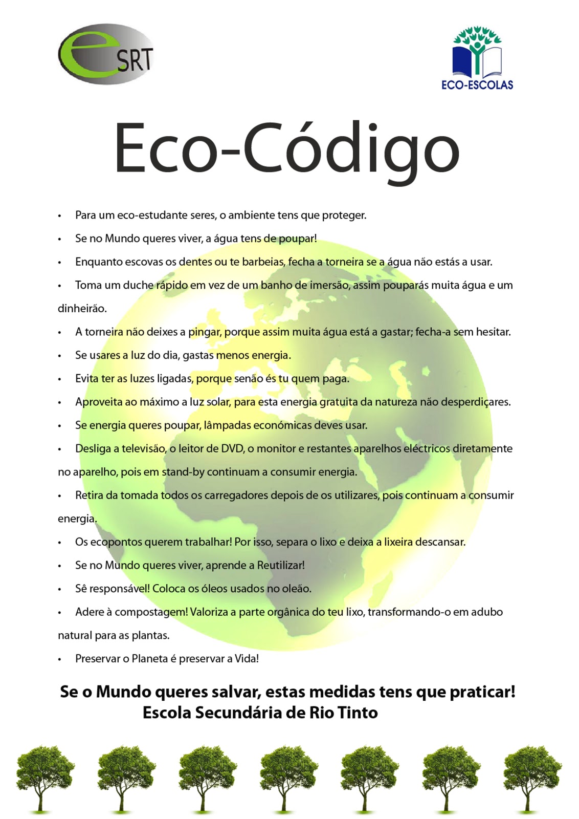 Eco-Escolas do Agrupamento de Escolas de Rio Tinto Nº 3: Eco-Código 2012 / 2013