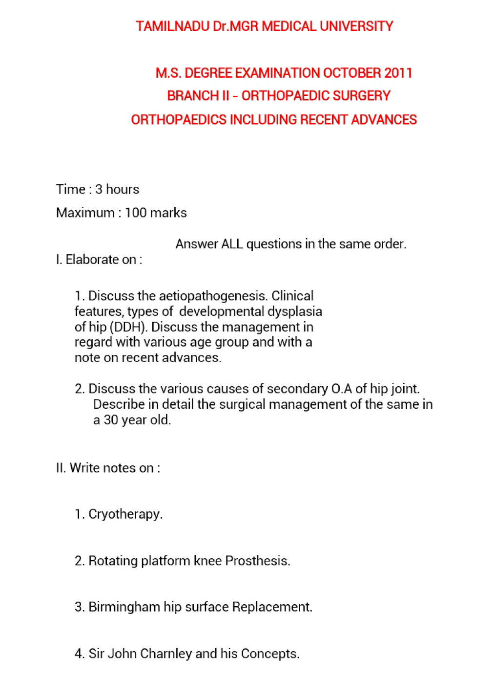 TN Dr. MGR MU Orthopaedic Surgery Including Recent Advances 2011 ...