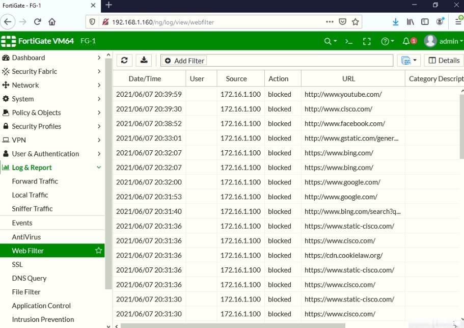 My Cybersecurity Journal: FortiGate Web Filtering (Static URL)