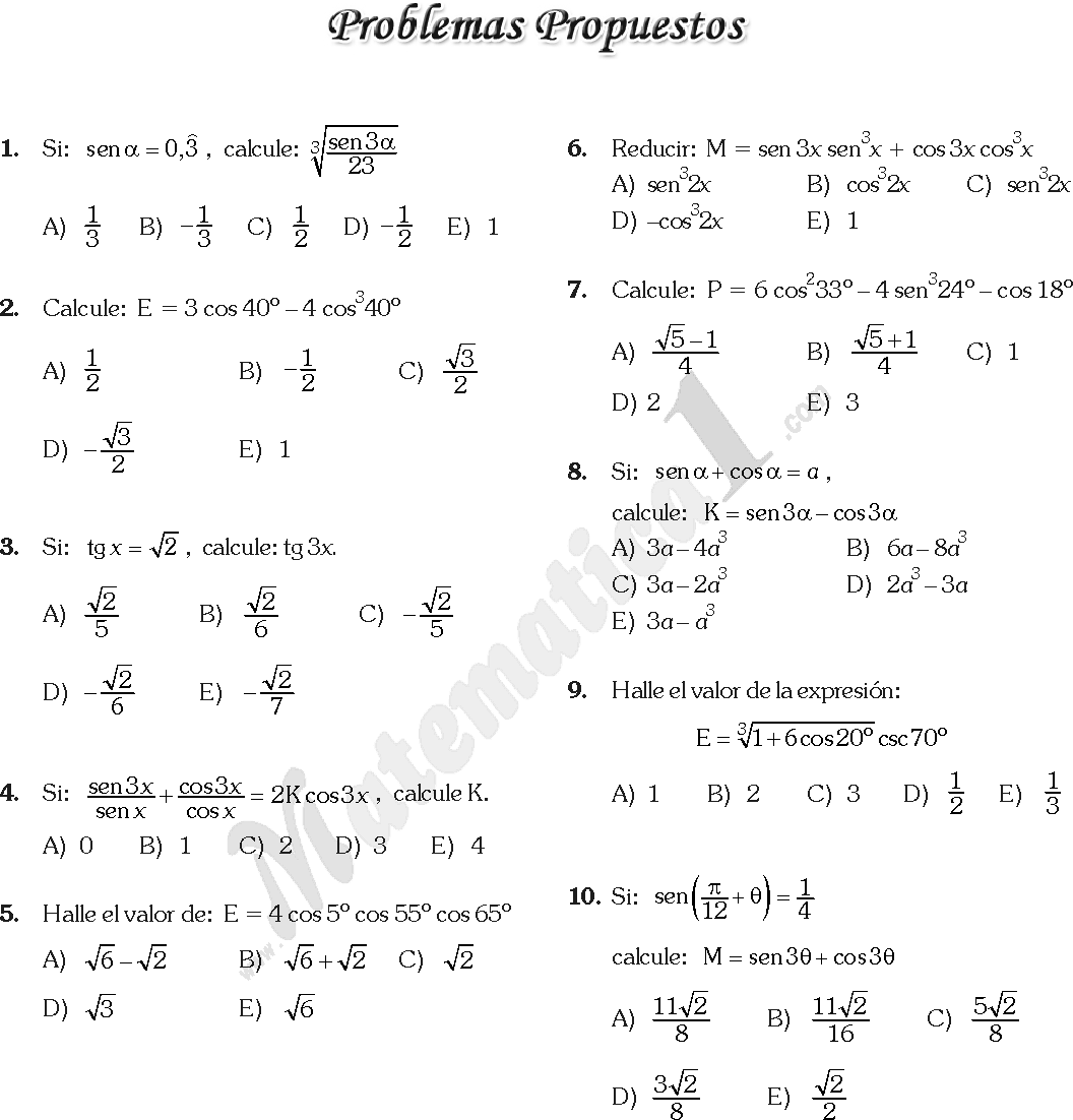 IDENTIDADES TRIGONOMETRICAS DEL ANGULO TRIPLE PROBLEMAS RESUELTOS