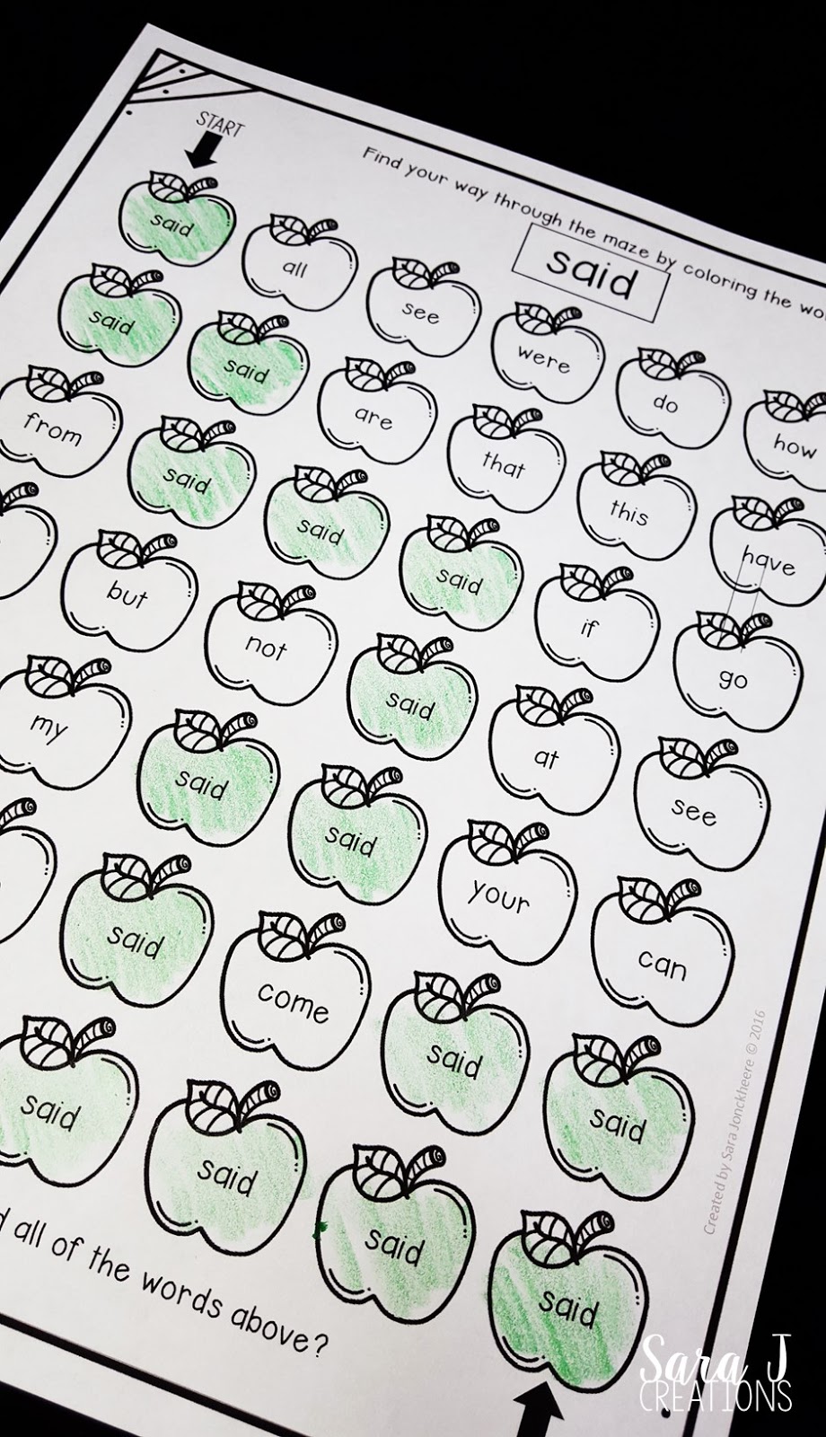 Free Sight Word Apple Mazes | Sara J Creations