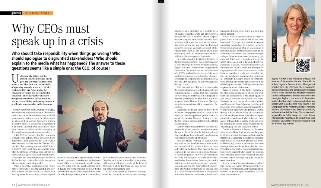 Businesswoman's Blog: Leadership magazine: Why the CEO should be the ...