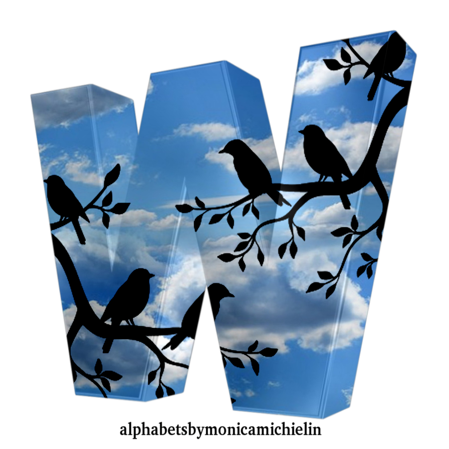 M. Michielin Alphabets: BLUE SKY ALPHABET WITH BIRDS TREE AND ICONS PNG