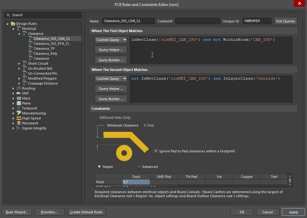 Altium PCB Designer: Creepage and Clearance Rules