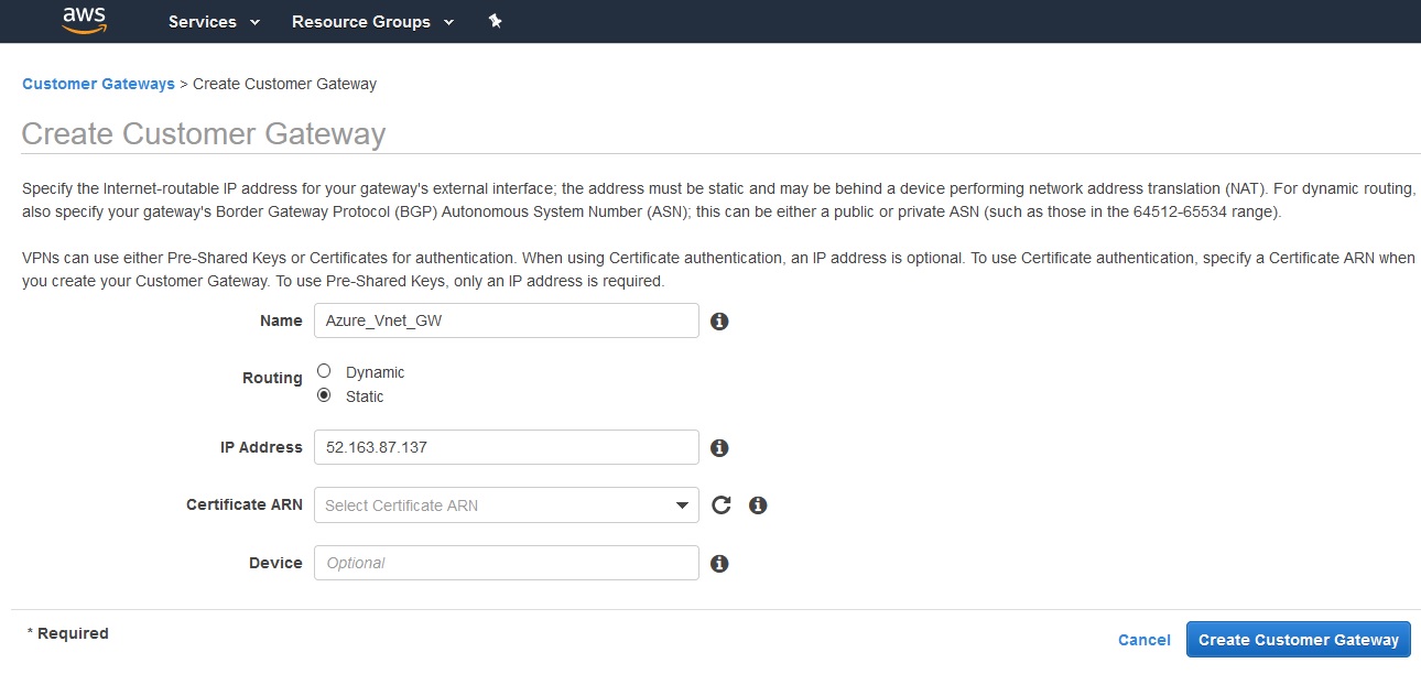 Connect Aws Vpc And Azure Vnet Using Native Site To Site Vpn Without