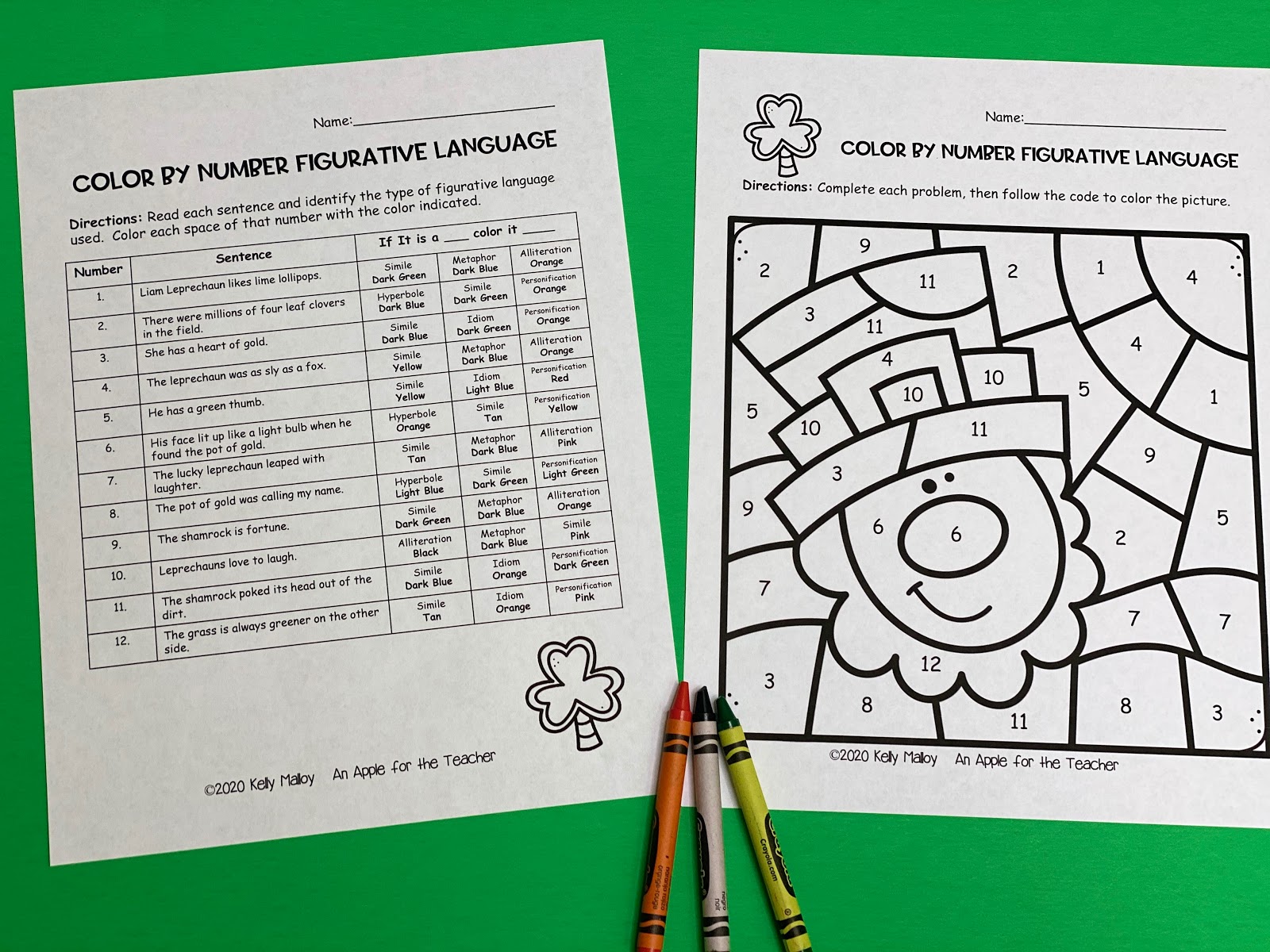 An Apple For The Teacher: St. Patrick's Day Color By Number