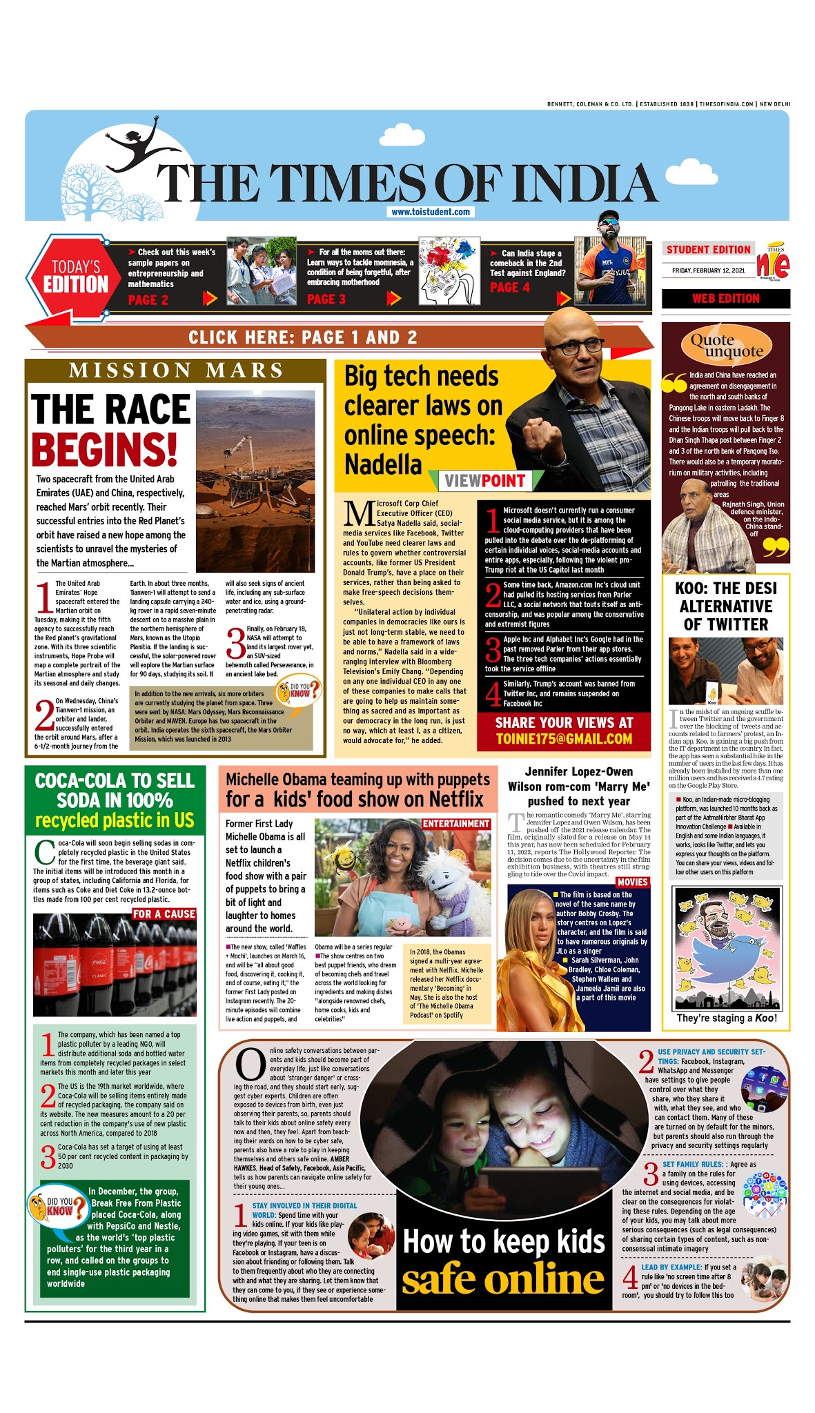 .: TOI paper student edition