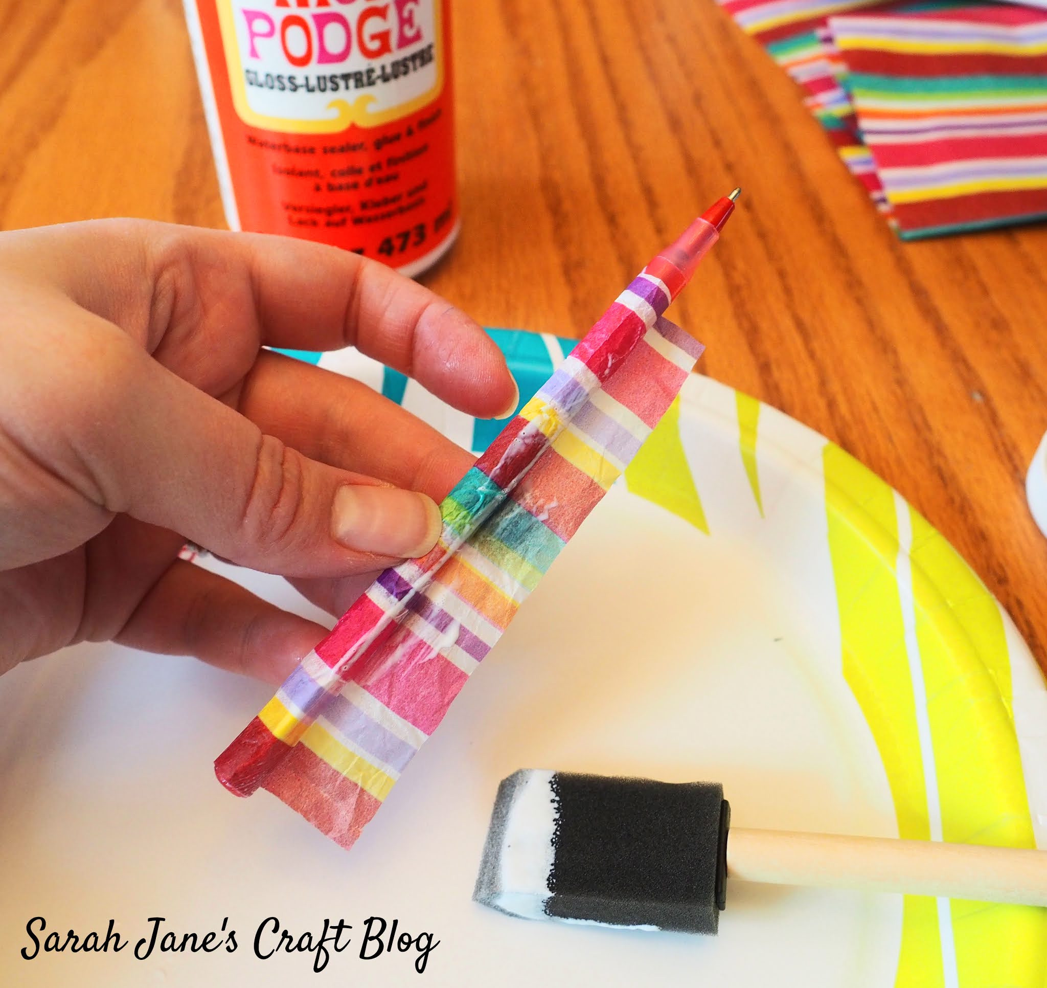 Mod Podge and Washi Tape Stick Pens