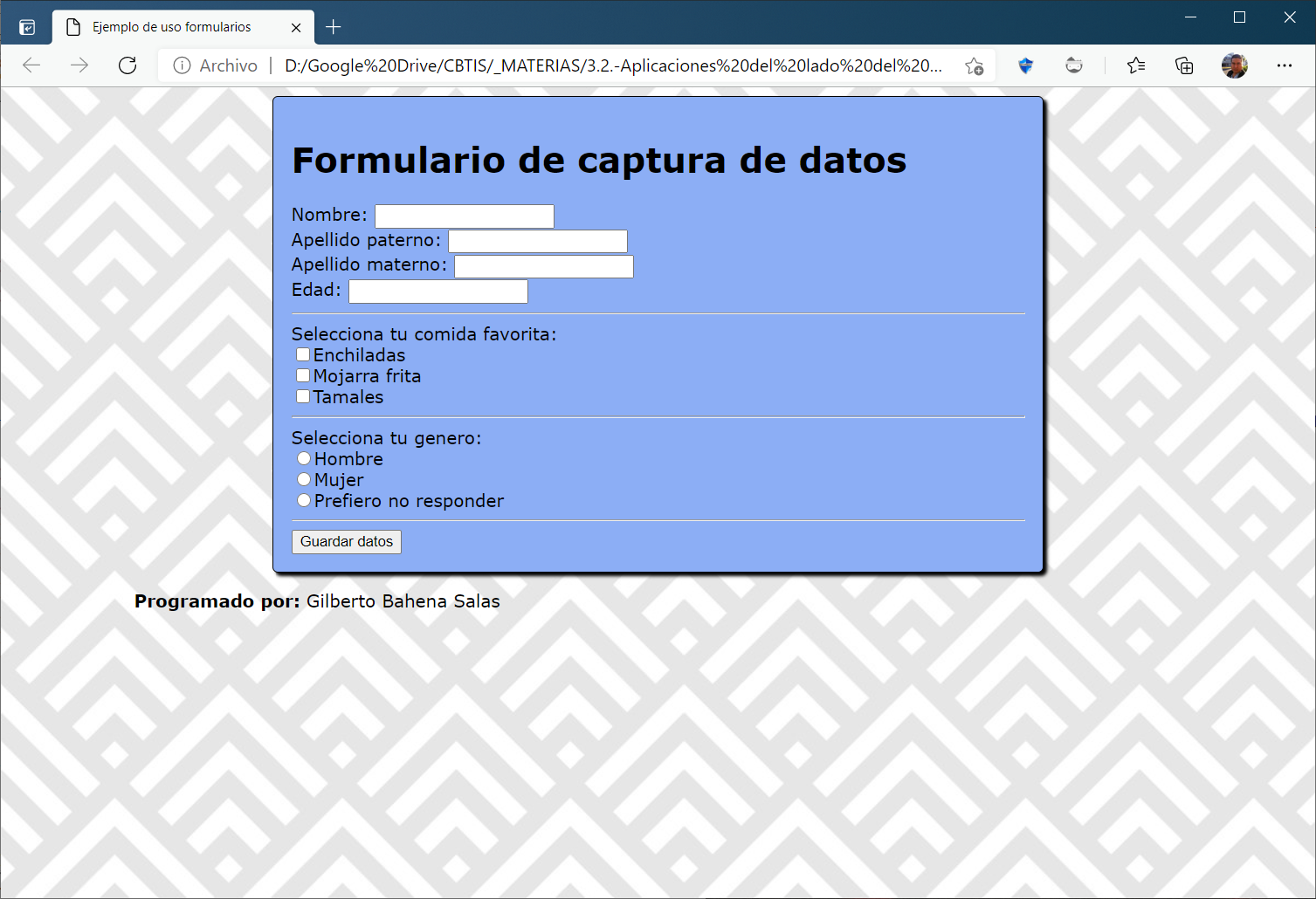 Formulario con estilos CSS