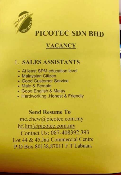 Jawatan Kosong Di Labuan Terkini: VACANCY AT PICOTEC SDN BHD LABUAN EXP ...