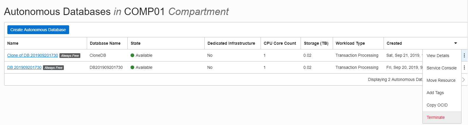 Oracle DBA Quick Notes: Terminate an Oracle Autonomous Database Cloud Oracle DBA Quick Notes: Terminate an Oracle Autonomous Database Cloud