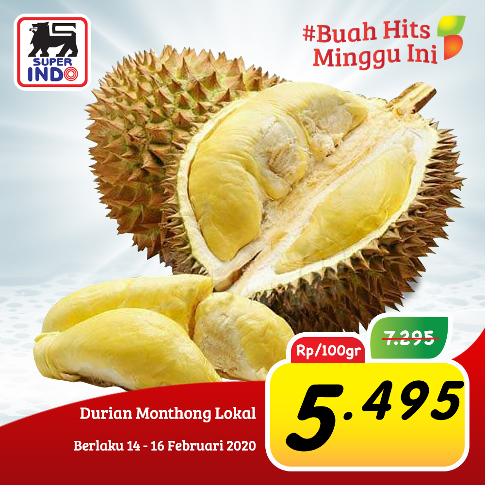 Promo Durian Monthong Super Indo Rp5.495 per 100 gr