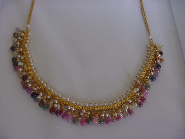 indian ruby emeral pearl jade coral beed necklace's | SUDHAKAR GOLD WORKS