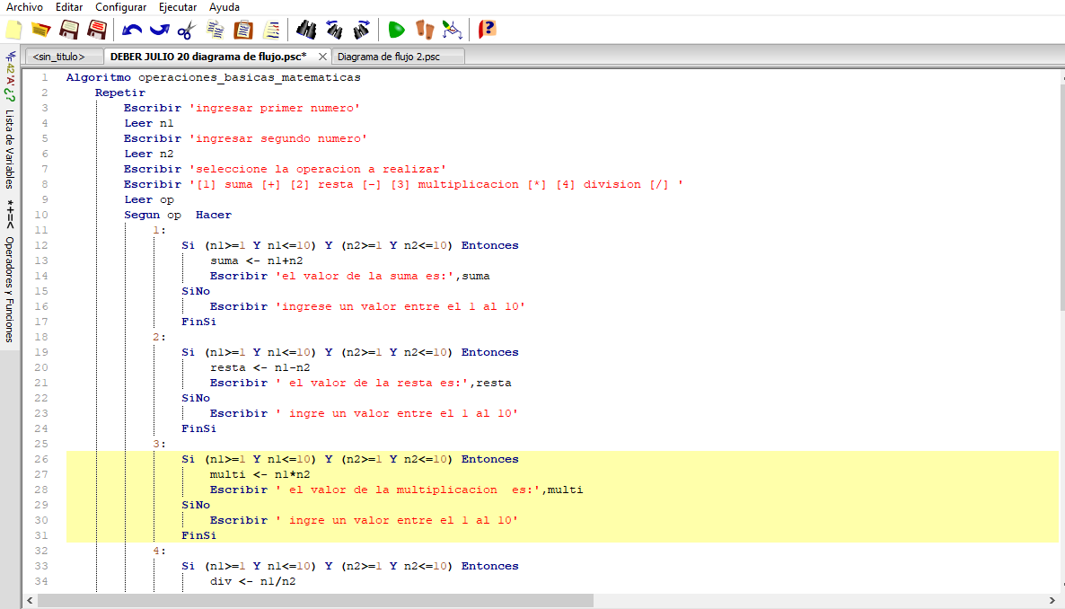 PROGRAMAS EN PSEUDOCÓDIGO EN PSEINT