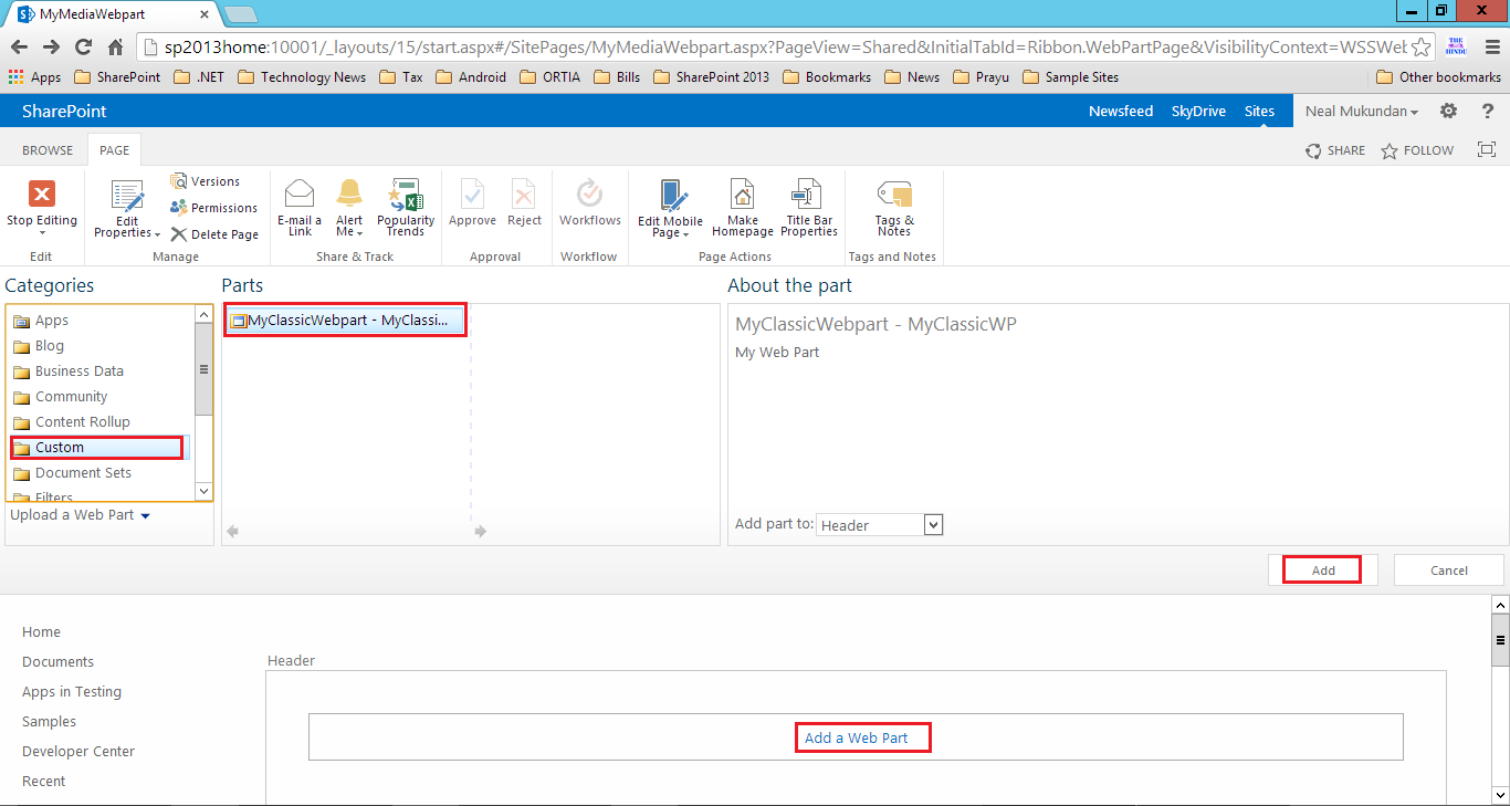 Neal Mukundan Sharepoint 2013 Creating A Classic Webpart