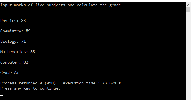 See System Code: 19. Write a C program to input marks of five subjects ...
