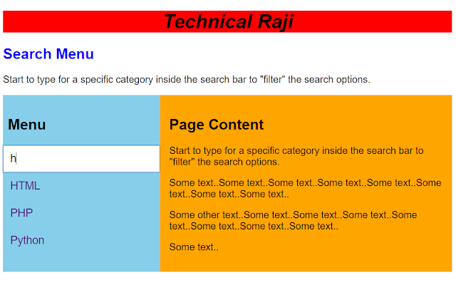Search/Filter Menu create HTML - TechnicalRaji