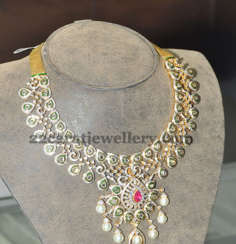 Hand Painted Work Diamond Necklace - Jewellery Designs