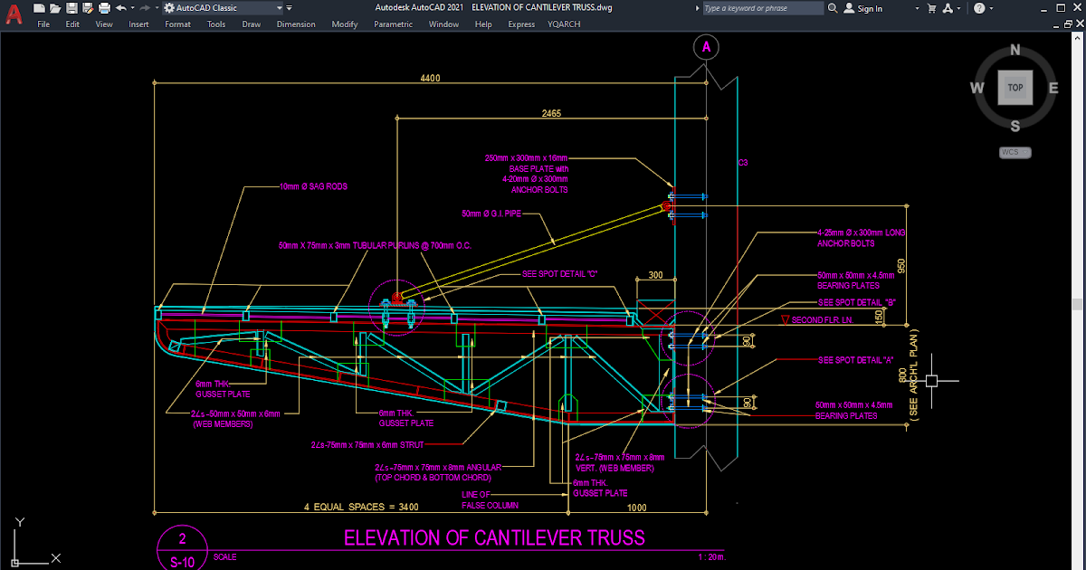 DETAILS OF CANTILEVER TRUSS [DWG]