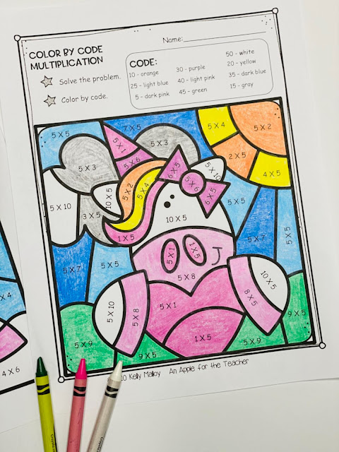 An Apple For The Teacher: Unicorn Color By Number