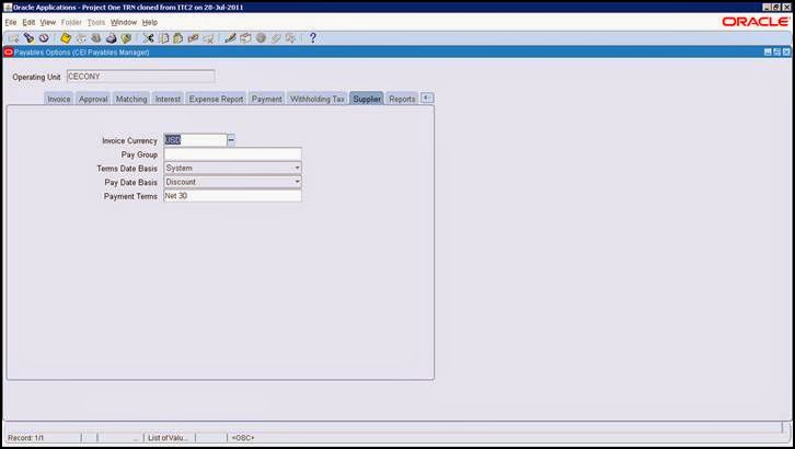 Oracle Applications: Oracle R12 Account Payables Screen Shots