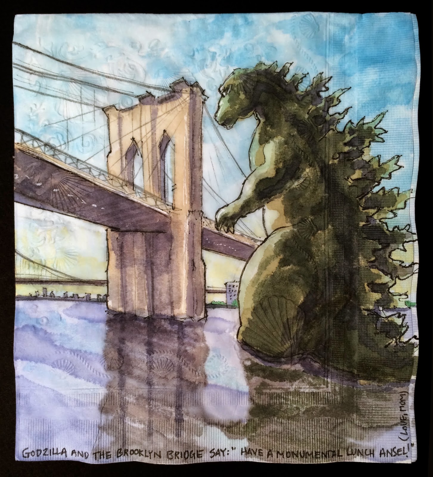 Daily Napkins: Godzilla Views the Brooklyn Bridge From a Respectful ...