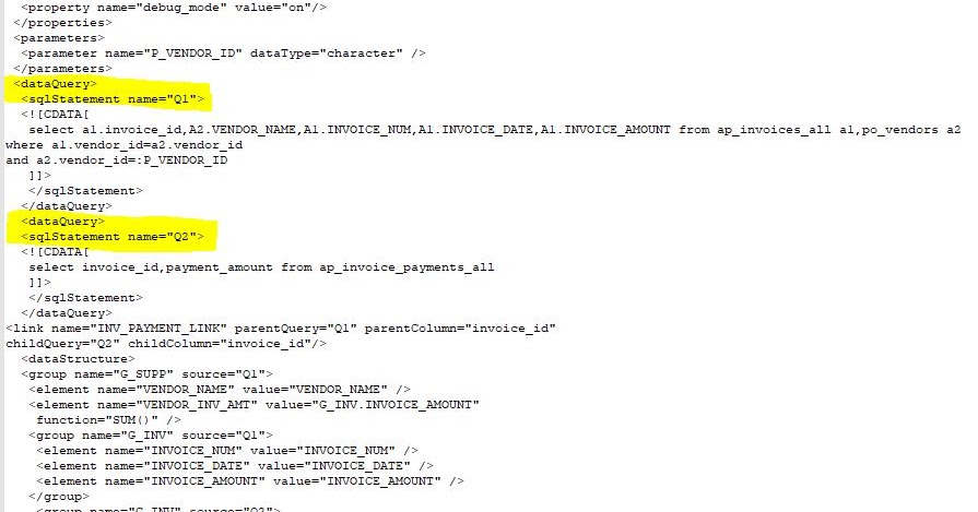 Oracle Application's Blog: xml publisher data template multiple queries