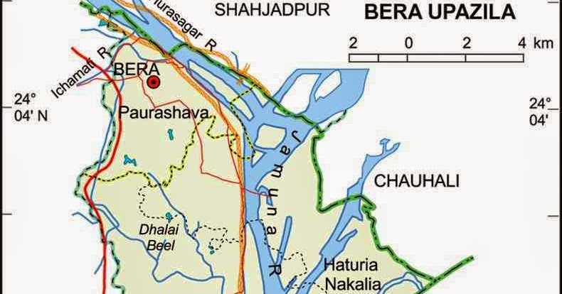Bera Upazila Map, Pabna District, Bangladesh