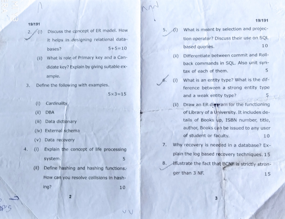 MGKVP BCA QUESTION PAPERS 2019 ( I III V ) SEM