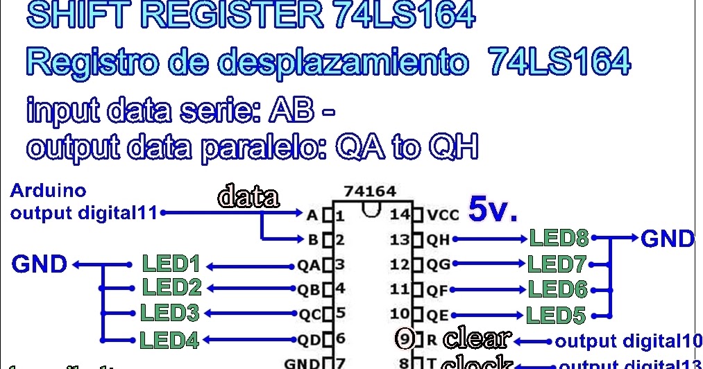 SCRATCH ETA ARDUINO.PROIEKTUAK: 34. Shift register 74LS164 - registro ...