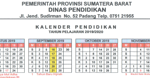 Kalender Pendidikan Sumatera Barat Tahun 2019/2020 - Soal Siap