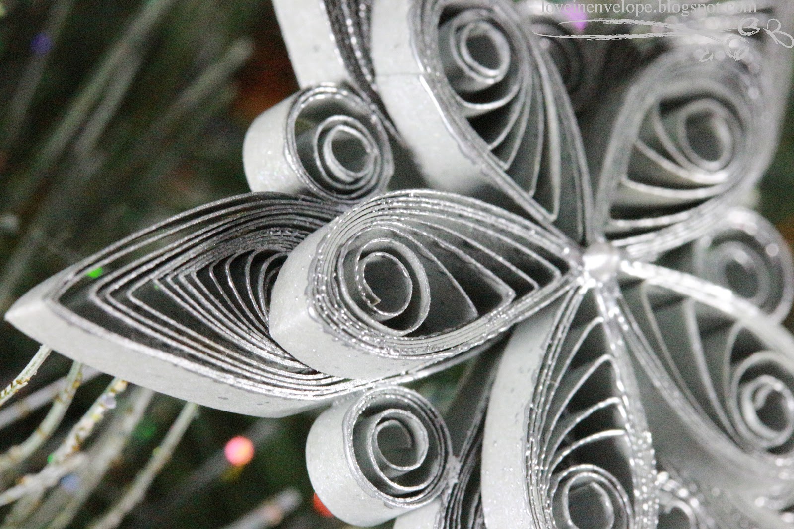 Love In Envelope Silver Quilled Star Snowflake Tree Ornament