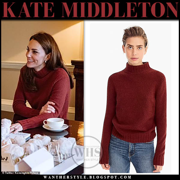 Kate Middleton in burgundy turtleneck sweater at Kensington Palace ~ I ...