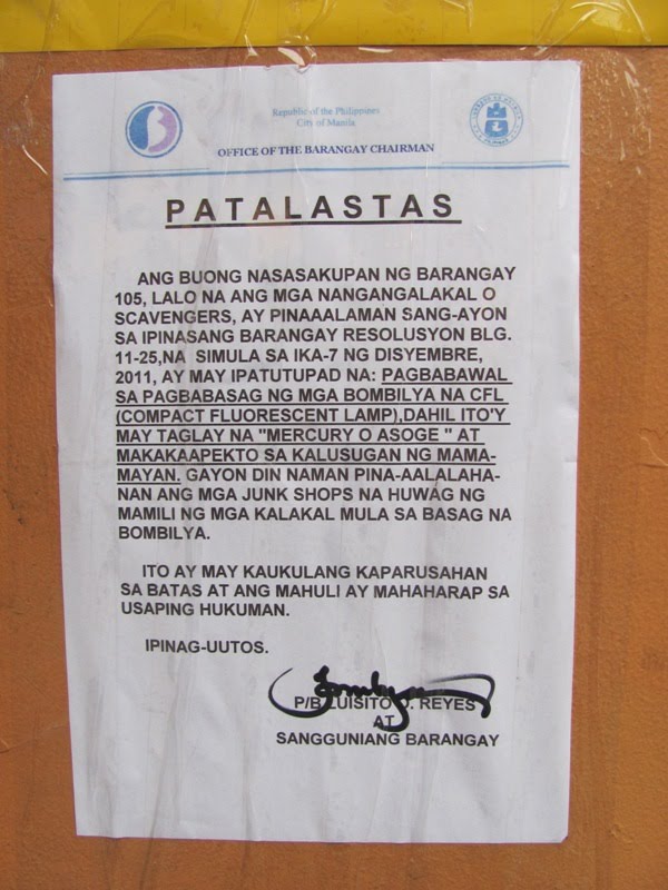 Tondo Ban against Hazardous Recycling of Busted Lamps Takes Effect ...