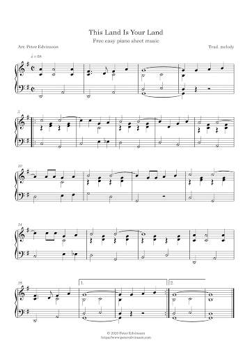 Easy Sheet Music For Beginners: This Land Is Your Land | Free easy ...