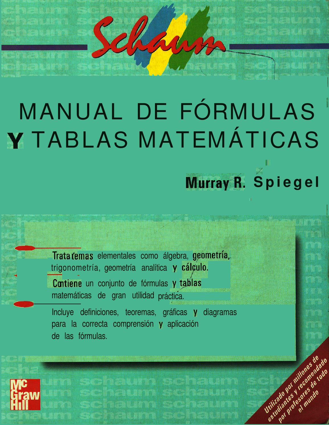 Libro de Manual de Fórmulas y Tablas Matemáticas scharn de murray ...