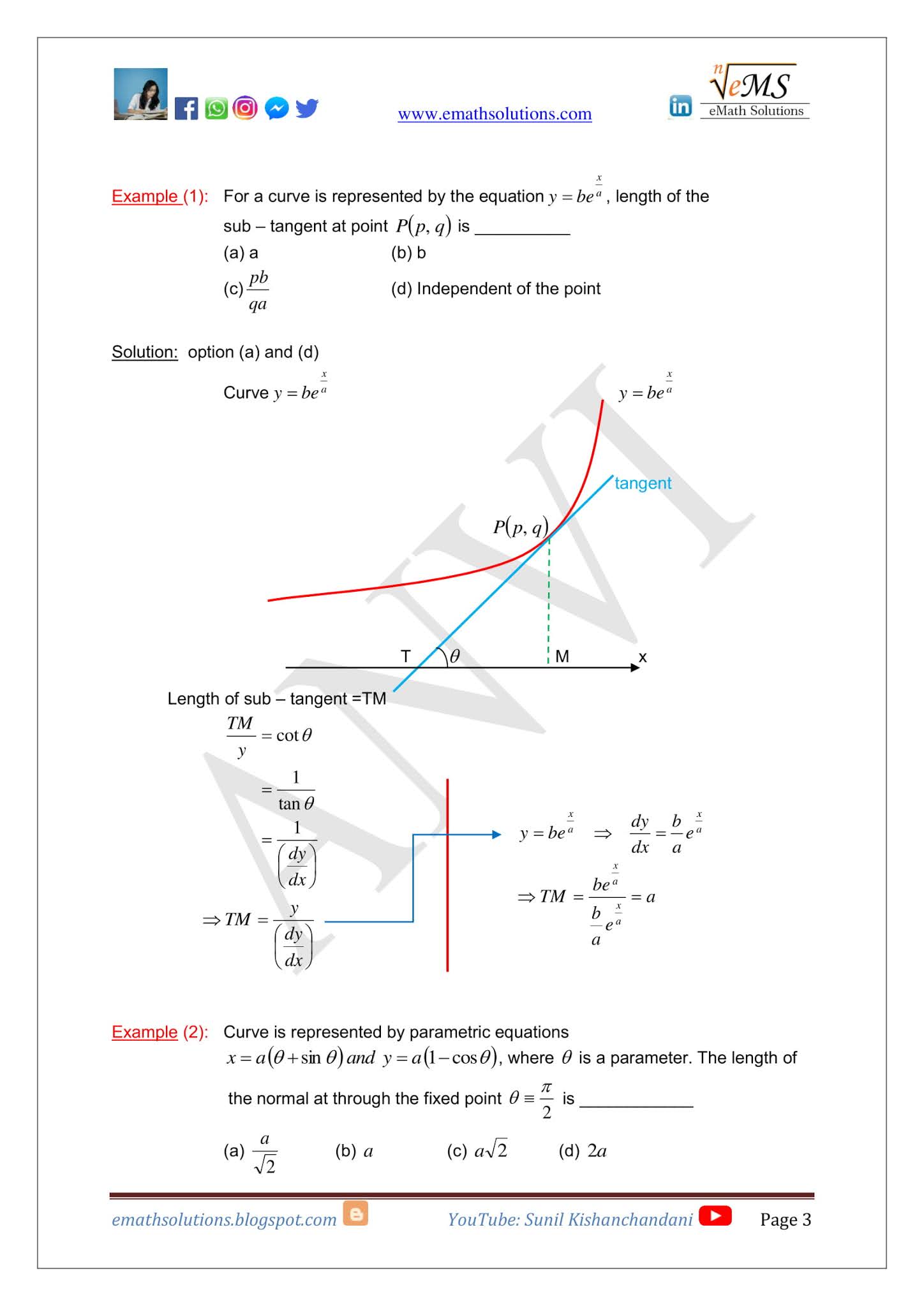 Tangents & Normals: Lengths of Tangent, Normal, Sub - Tangent and Sub ...