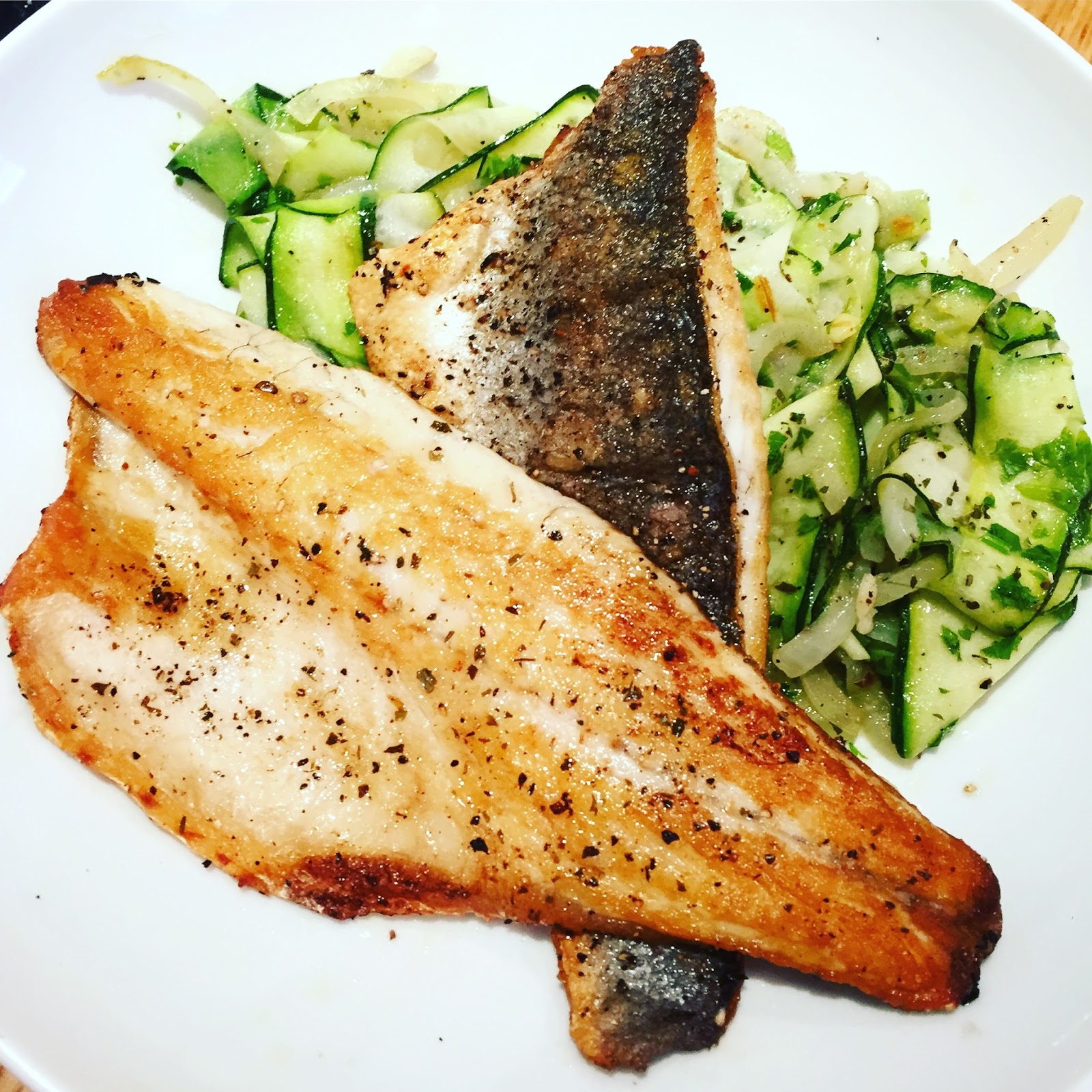 Pan-Fried Sea Bass with a Warm Courgette Salad