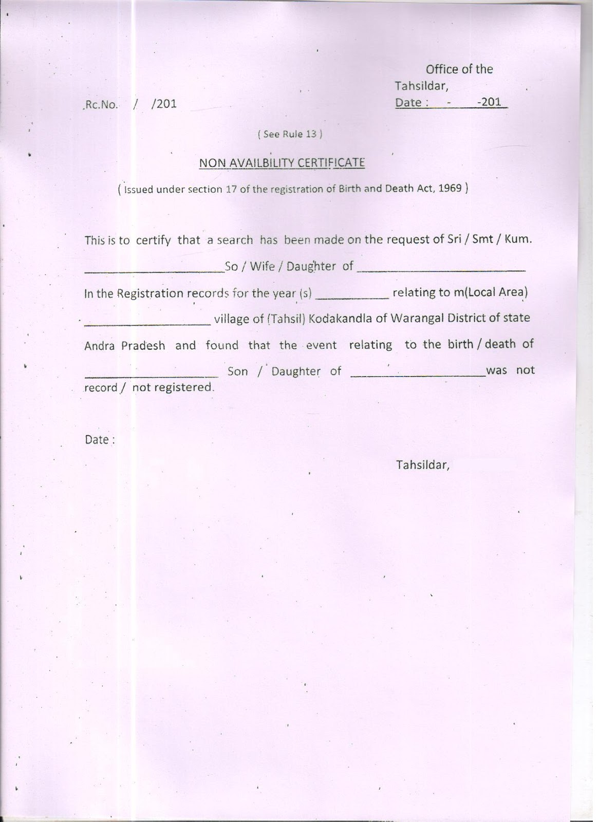 ANU COMPUTERS Forms And Certificates Non Availbility Certificate anu-computers-forms-and-certificates-non-availbility-certificate